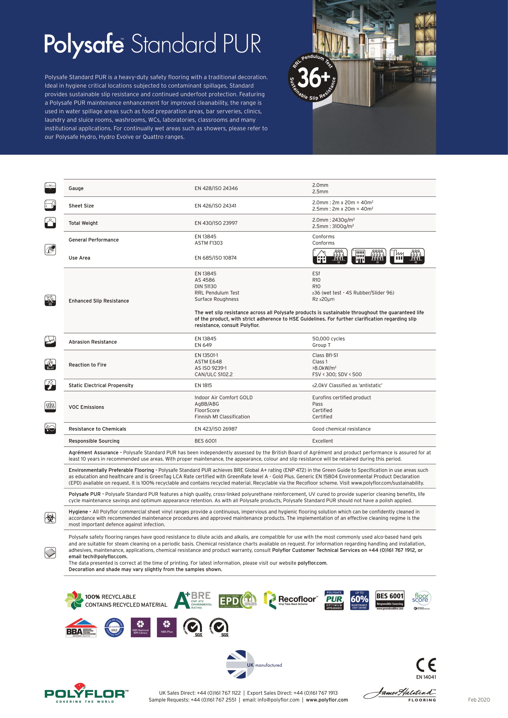 Polysafe standard sheet vinyl - Ash grey | Safety Flooring UK