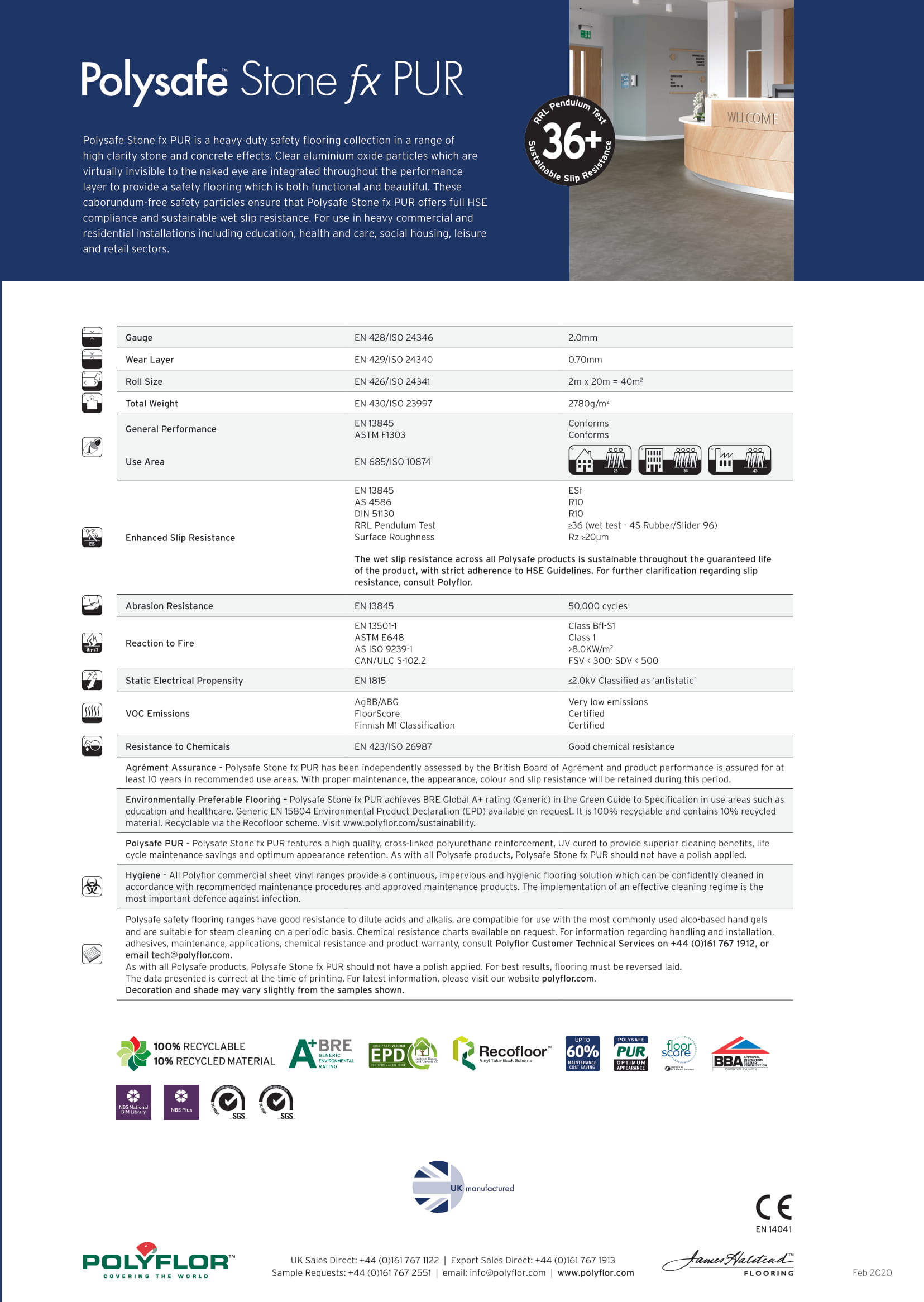 Polysafe Stone fx - Flagstone Grey5091 | Safety Flooring UK